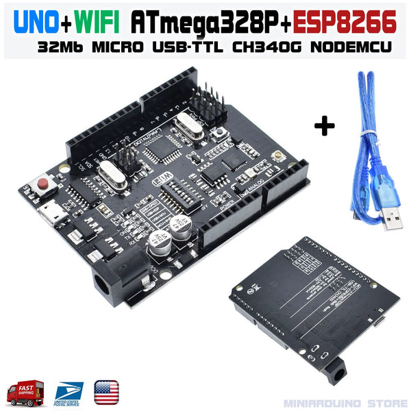 UNO+WiFi R3 ATmega328P+ESP8266 32Mb CH340G For Arduino Uno, NodeMCU We – eElectronicParts
