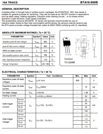 10PCS BTA16-800B Thyristor Triac 800V 16A TO-220 BTA16-800 – eElectronicParts