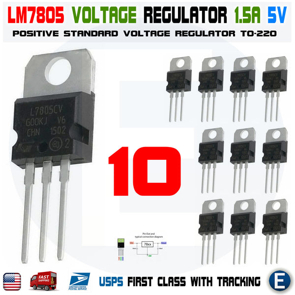 10 x LM7805 L7805 7805 IC Positive Voltage Regulator 5V 1.5A TO-220 US ...