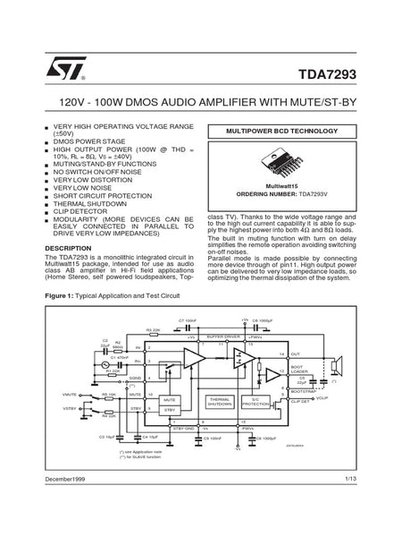 TDA7293 TDA 7293 IC Audio Amplifier Chip Original ST 100W 120V ...