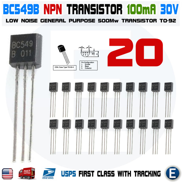 20pcs Transistor Low Noise Npn BC549 BC549B 0.1A 30V Amplifier Low Noi ...