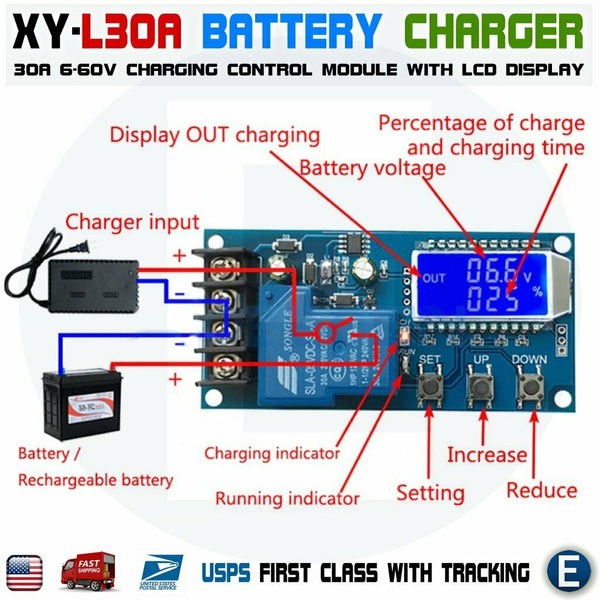 XY-L30A DC 6-60v 30A Lithium Battery Charging Control Module LCD Displ ...