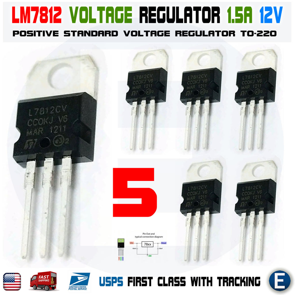 5 x LM7812 L7812 7812 L7812CV 78012 Positive Voltage Regulator 12V 1.5 ...