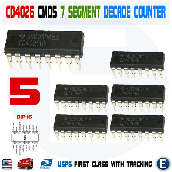 5PCS CD4026 CD4026BE 4026 CMOS Counters Decade/Divider 7 segment DIP-1 ...