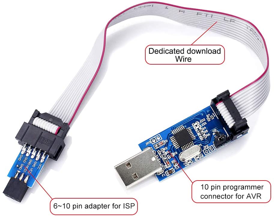 Usbasp Usbisp Avr Programmer Usb Adapter 6 To 10 Pin Idc Isp Connect