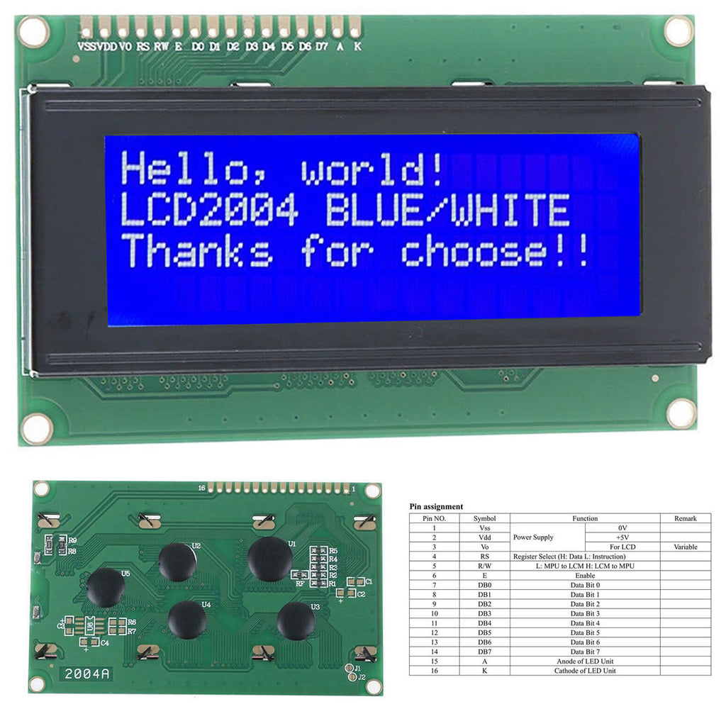 OLED Display Arduino 2004 LCD Blue Display - 20x4 Character Screen, 5V ...