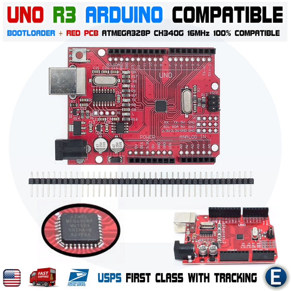 Arduino UNO R3 CH340G compatible ATMEGA328P RED PCB with bootloader ...