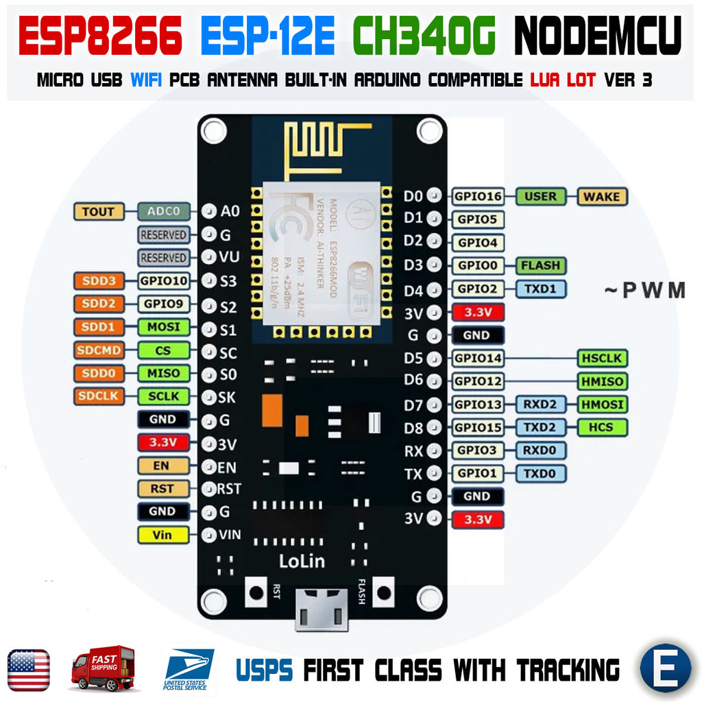 Nodemcu Esp 12e Esp8266 Wifi Lua Iot Ch340g V3 New Version Arduino Com Eelectronicparts