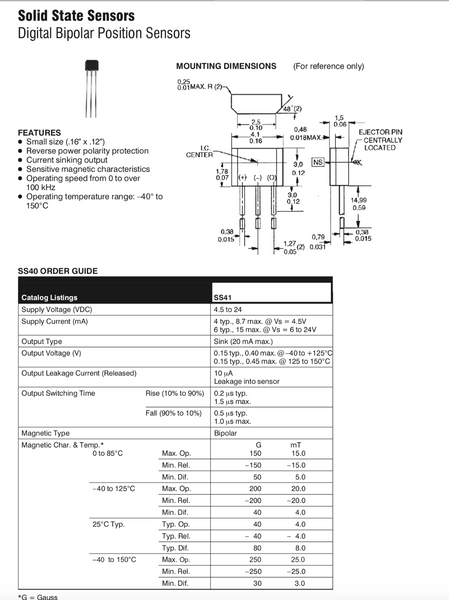 10pcs SS41F SS41 Hall Effect Sensor Honeywell Microswitch Bipolar Posi ...